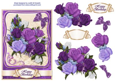 Purple Rose Bouquet Elegant Card Front - CUP353047_1065 | Craftsuprint