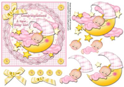 Sleeping Baby Girl on Moon Card Front - CUP376325_1065 | Craftsuprint