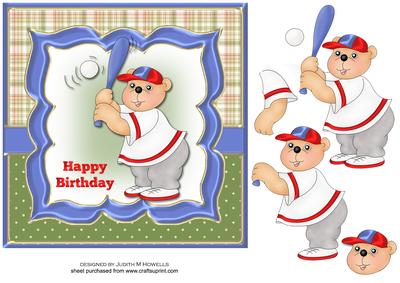 Baseball Bear Large Square Card Front - CUP407673_1065 | Craftsuprint