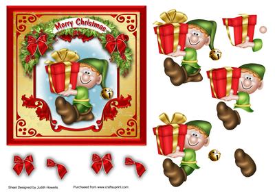 Christmas Elf with Gift Square Card Front - CUP564070_1065 | Craftsuprint