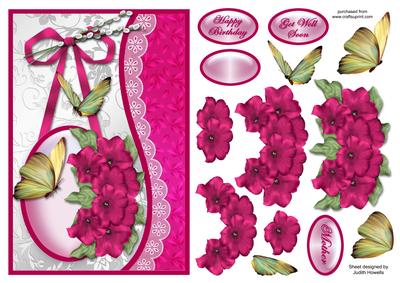 Cerise Flowers and Butterflies Waved Border Card Front - CUP620698_1065 ...
