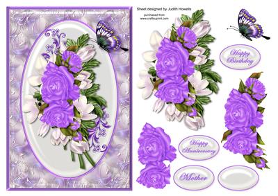 Lilac Rose Bouquet in Oval Dome Card Front - CUP630895_1065 | Craftsuprint