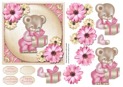 Pink Bear with Gift Square Card Front - CUP666771_1065 | Craftsuprint