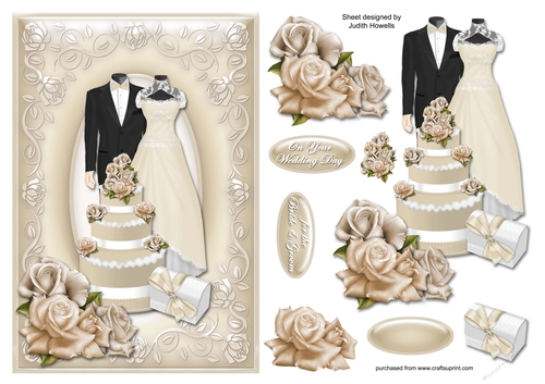 Cream Wedding With Roses Card Front - CUP723943_1065 | Craftsuprint