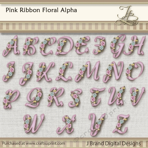 Pink Floral Ribbon Alpha - CUP1363474_95270 | Craftsuprint