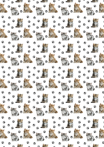 Kittens and paw prints A4 patterned Paper - CUP1239992_2745 | Craftsuprint
