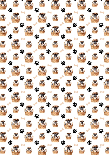 Boxer Dog in Basket with Bones and Paw Prints A4 sheet - CUP1239997 ...