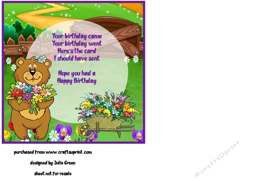 Teddys bouquet belated insert - CUP990916_653 | Craftsuprint