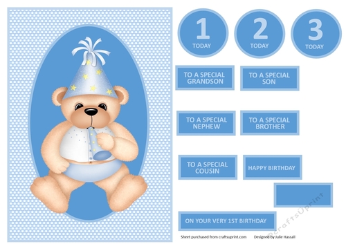 Party Teddy Bear Birthday Card for ages 1 - 3 - CUP1055398_2306 ...