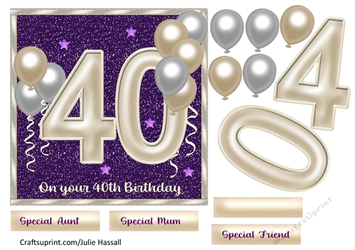 40th birthday card front with large numerals and balloons - CUP1157167 ...
