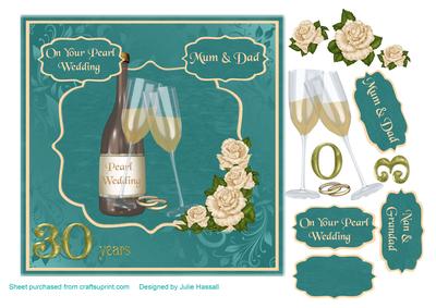 Pearl Wedding Card with Champagne Glasses & Ivory Roses - CUP666026 ...