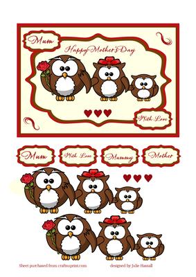 Mother's Day Card with Owl Family & Red Rose - CUP668531_2306 ...