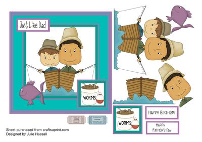 Birthday or Father's Day Card with Dad & Son in Fishing Boat ...