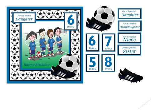 Football birthday card for girls with age and family sentiments and ...