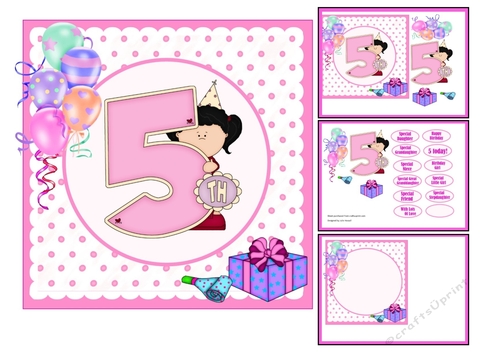 5th Birthday Girl card kit with choice of sentiments & insert ...