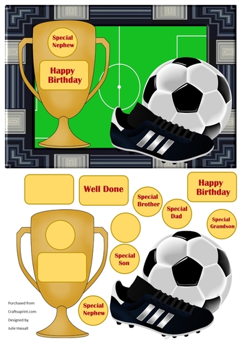 Football & Trophy birthday/well done card with choice of tags ...