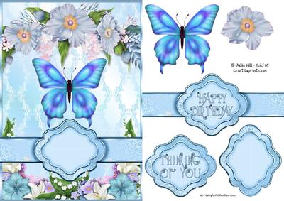 Blue Butterfly Floral Banner Card Sheet - CUP642850_1031 | Craftsuprint