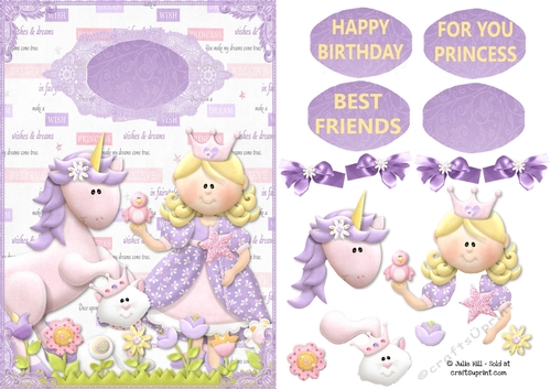 princess, unicorn and cat birthday card - CUP731633_1031 | Craftsuprint