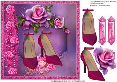 Cerise Shoes with Sparkle and Roses - CUP339625_1483 | Craftsuprint
