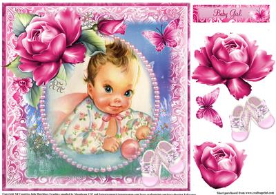 Retro Cute Baby Girl Topper - CUP529336_1483 | Craftsuprint