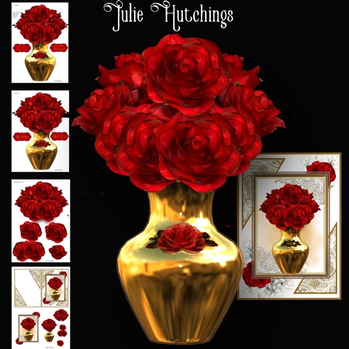 Red Rose Golden Vase Shaped Card Kit - CUP925844_1483 | Craftsuprint