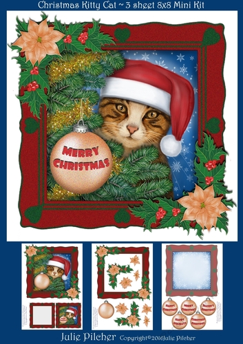 Christmas Kitty Cat ~ 3 Sheet 8x8 Mini Kit with Decoupage - CUP742439 ...