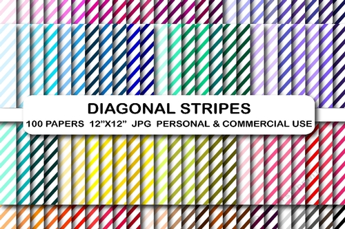 100 Diagonal Stripes digital paper, Striped pattern scrapbook papers ...