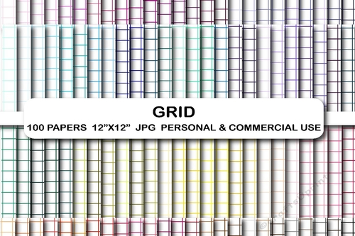 100 Grid digital papers, Squares grid pattern background digital paper ...