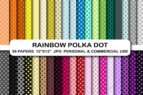 Rainbow Polka Dot Digital Paper Pack, Colorful Dotted Backgrounds ...