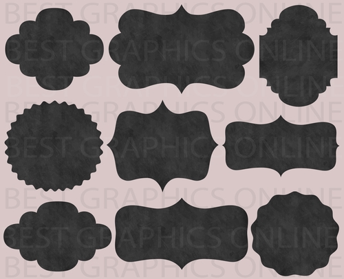 Chalkboard Frames Clipart Set, Black chalkboard labels - CUP1064798 ...