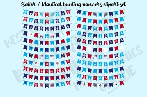 Nautical Bunting Clipart, Anchor Ships wheel Navy Sailor Bunting ...