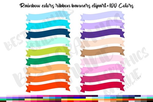 100 Rainbow Banners Clipart Set, Ribbon curved banners clip art ...