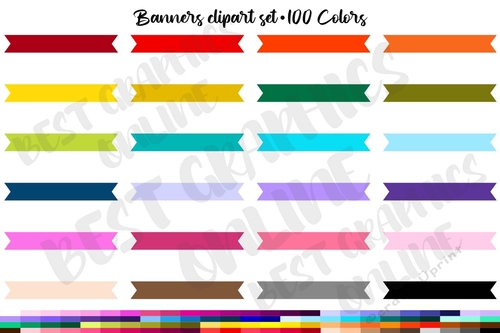 100 Rainbow Banners Clipart Set, Ribbon curved banners clip art, Flag ...