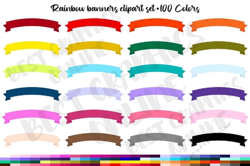 100 Rainbow Banners Clipart Set, Ribbon curved banners clip art ...