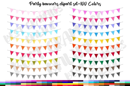 100 colors Bunting banners clipart set, Rainbow colors bunting banner ...