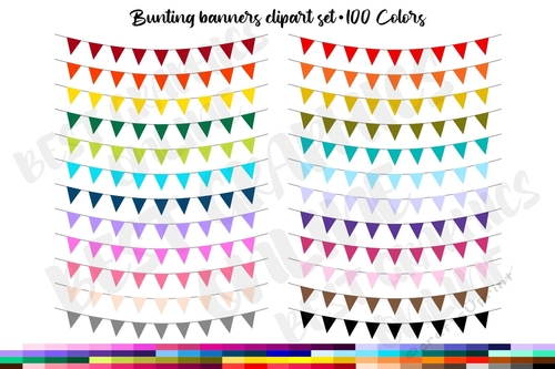 100 Birthday Party Bunting Banner Clip Art Set, Garland Clipart, Party ...