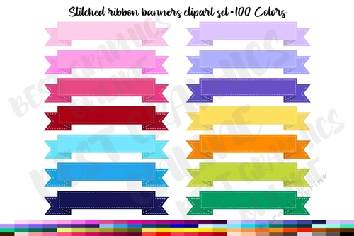 100 Stitched Digital Banner Clip Art Set, Party Ribbon Banners Clipart ...