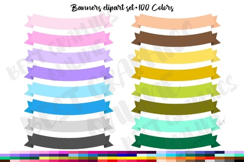 100 Digital Banners Clip Art Set, Party Ribbon Banners Clipart, Party ...