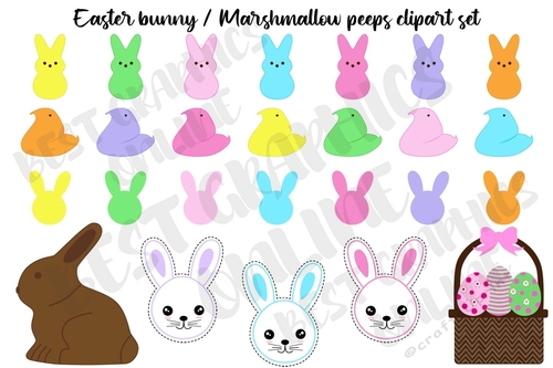Easter Clipart, Chocolate bunny clip art graphic, Mashmallow peeps Eggs ...