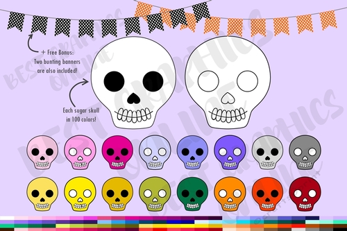 Day of the dead skulls clipart, Dia de Muertos clipart set, Halloween ...