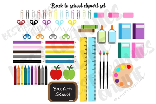 Kids back to school clipart clip art Pencil Crayons Blackboard Ruler ...