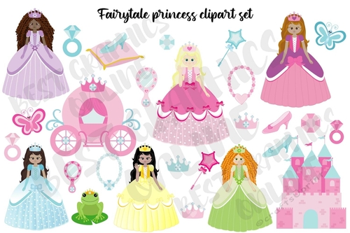 Princess Elements Clip Art, Pink Fairytale princess clipart graphics ...