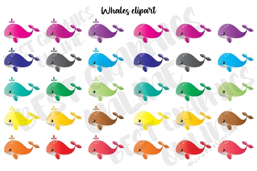 Marine life clipart set, Nautical whale clipart clip art, Rainbow ...