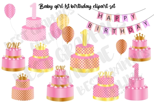 Birthday Party Pink Cake Baloons Bunting Banner Clip Art, Happy ...
