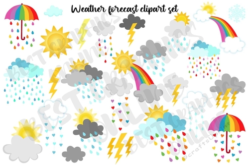 Weather Clipart, Weather Icons Cloud Sun Rain Rainbow Thunder Clipart ...