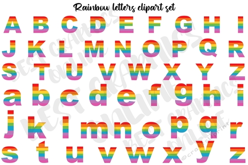 Rainbow letter clipart set, Colorful rainbow letters clipart ...