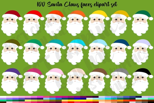 100 Santa Claus clipart, Holiday Santa faces clipart set - CUP1082322 ...