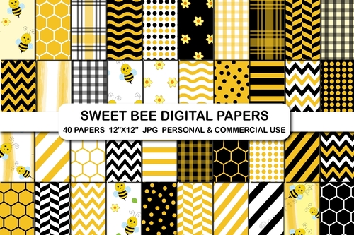 Sweet bee digital papers pack, Bees background digital paper ...