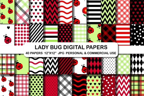 Ladybug Digital Background Paper Set, Little Ladybug Pattern Digital ...