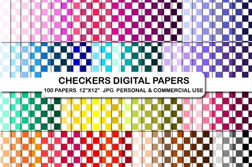 100 Checkerboard Printable Paper, Checkers Digital Papers - CUP1104951 ...